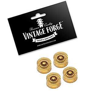 Vintage Forge Gold Speed Knobs Compatible with USA Les Paul SG Electric Guitar (Set of 4) Fits 24 Fine-Spline USA (Imperial) Split Shaft Pots Recessed RS24US-GLD4