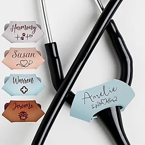 Leather Stethoscope Name Tag Personalized Stethoscope ID Tag for Nurses Accessories Stethoscope Charms Work Gifts for Doctor Nurses Blue