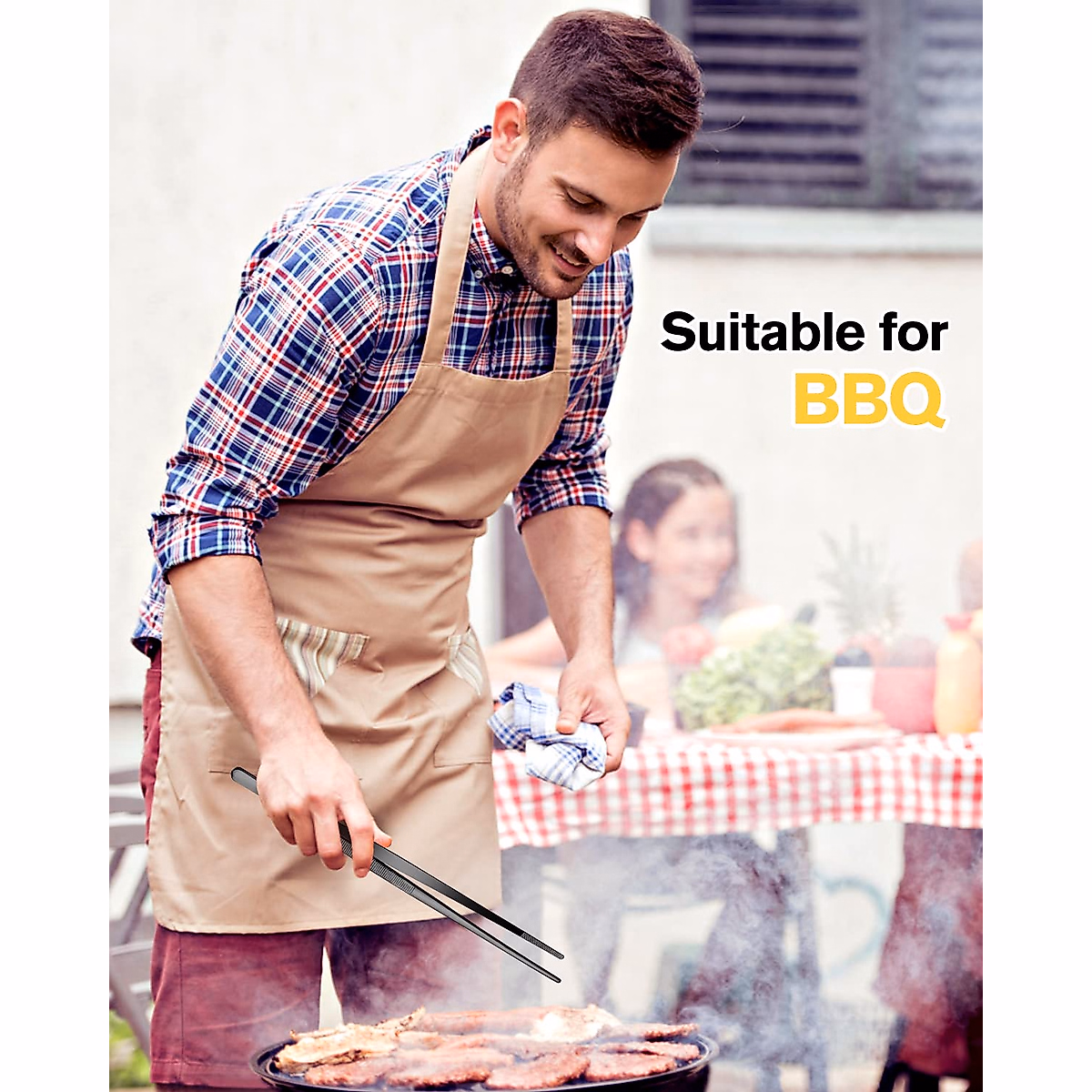 Fine Cooking Tweezers Set, Professional Stainless Steel Food Tongs, Kitchen Black Long Chef Tweezer for Cooking, Plating, Decorating and BBQ (BLACK, 10 inch)