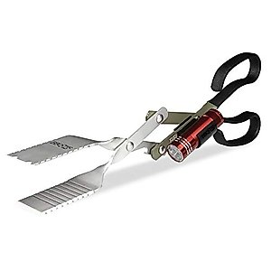 BBQCroc 3 in 1 Barbecue Tool 15-inch - Extra Light Tongs, Spatula and Grill Scraper (Green/Khaki) (15 inch with Flashlight)