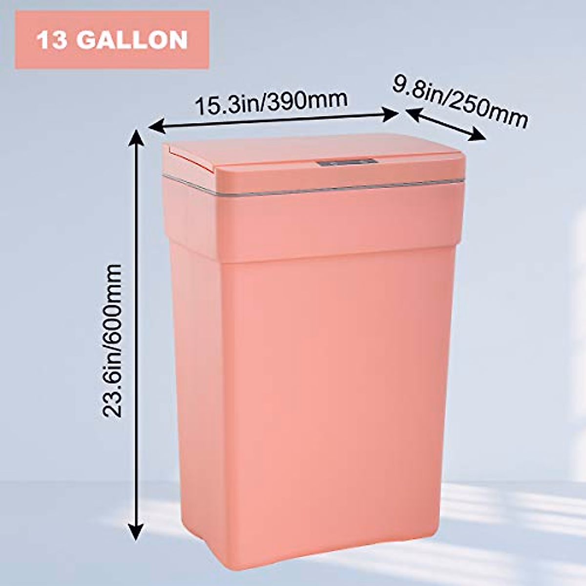 Kitchen Touch Free Trash Can Garbage Can with Lid Waste Bin Sensor Automatic 13 Gallon 50L Large Capacity Trash Can for Bathroom Office Bedroom Home, Pink