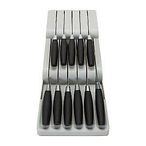 Kitchen Details 2 Tier Knife Drawer Organizer | Holds 11 Knives | Utensil Holder | Knife Block | Storage & Organization | Space Saver | Grey