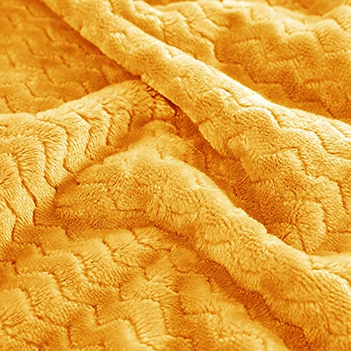 Whale Flotilla Fleece Throw Blanket for Couch with Plush Chevron Pattern, Decorative Soft Fluffy Throw Blanket for Sofa, Cozy and Lightweight, Mustard Yellow, 50x70 Inch