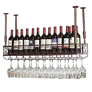 PIBM Stylish Simplicity Wine Rack Wine Rack Adjustable Height, Ceiling Mounted Hanging Wine Bottle Holder Metal Iron Wine Glass Holder High Cup Holder Wine Rack Wall Hanging, Black ,