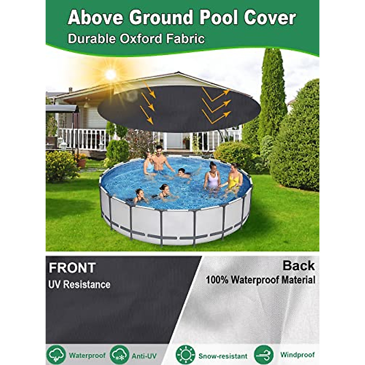 Round Pool Cover 8 FT, Pool Covers for Above Ground Pools, Durable Solar Pool Cover, Cold and UV Resistant Pool Winterizing Kit, Includes Winch and Cable for Easy Installation