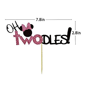 Oh Twodles Pink Mouse Cake Topper Mouse Second 2nd Birthday Party Supplies Decorations for Baby Girl Bday