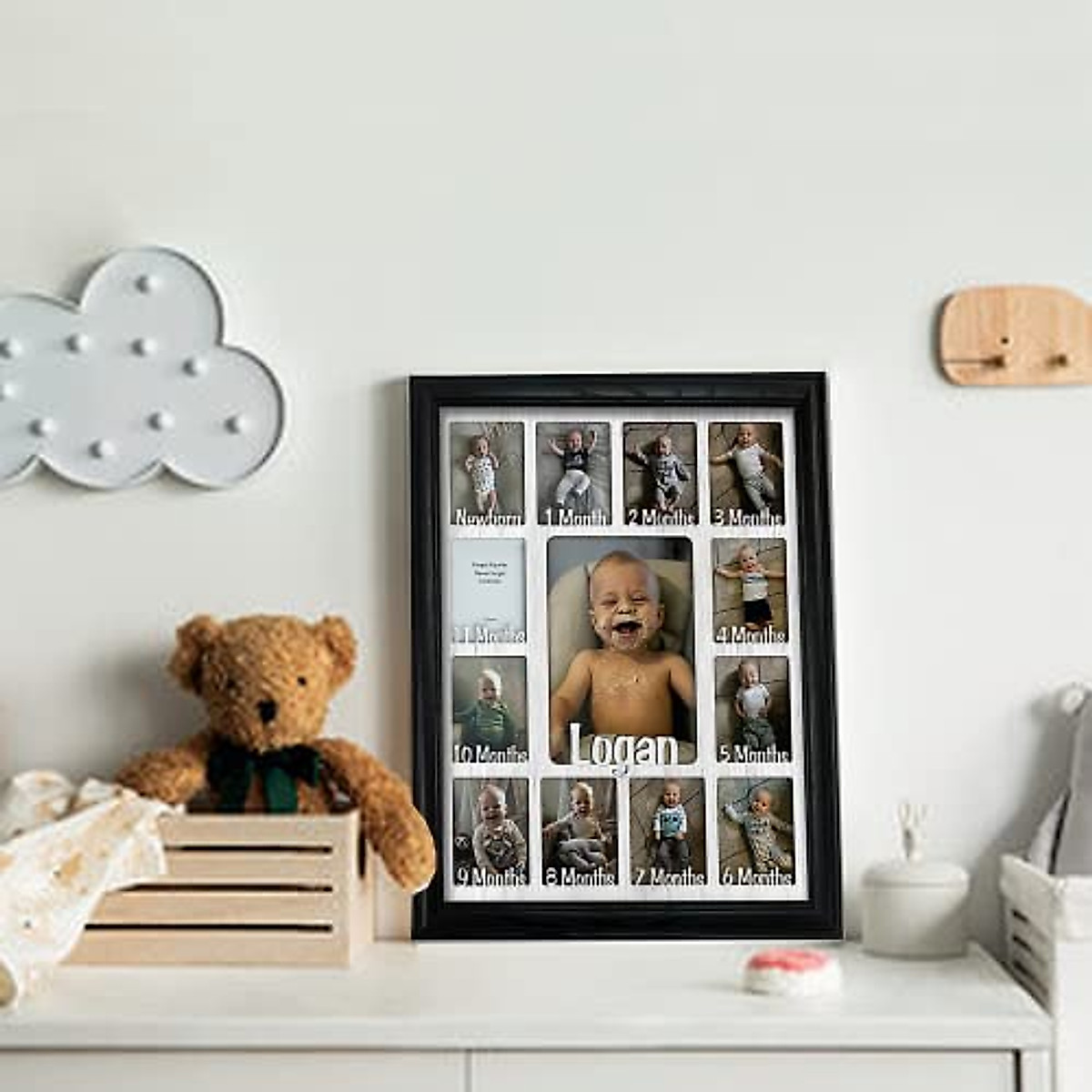 Northland My First Year Photo Frame | Personalized - Add Any Name | 12 Month Picture Frame for Babys First Year | Twelve 2.5" x 3.5" Newborn Photos and 5" x 7" | Milestone | Black Frame White Mat