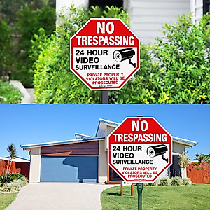 No Trespassing Sign Private Property Protected By Video Surveillance Violators Will Be Prosecuted Sign, 2-Pack 10 x 10 Inch Reflective Aluminum, UV Protected, Weather/Fade Resistant, Easy to Install