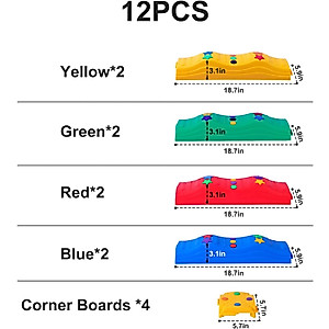 MOCUTEEN Kids Balance Beam Toddler Stepping Stones Max Load 220LBS 12 PCS Non-Slip Textured Surface & Rubber Pads Bottom Promote Agility Coordination Five Star Pattern