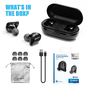 BOYA True Wireless Earbuds, Blutooth 5.0 in-Ear Earbuds Touch Control Wireless Headphone Earphone with Charging Case Built-in Microphone for Phone Calls Music Listening Sports (Black)