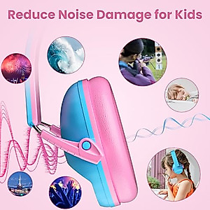 RIIKUNTEK Kids Ear Protection Safety Ear Muffs, Hearing Protectors Noise Cancelling Headphones for Kids, 26dB SNR Noise Reduction Earmuffs for Sports Events, Concerts, Fireworks, Air Shows - Pink