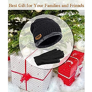 T WILKER 2Pcs Kids Winter Knitted Hats+Neck Set Warm Fleece Lining Cap for 5-14 Year Old Boys Girls (E-Black (hat+neck))