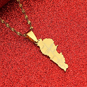 Stainless Steel Lebanon Map Pendant Necklace Liban Map of Lebanese Patriotic Charm Jewelry Gifts (Gold)