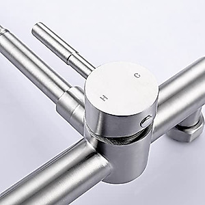 Wall Mount Faucet with Sprayer 7.6-8.4 Inch Center, Commercial Kitchen Sink Faucet, Brushed Nickle Stainless Steel Sink Mixer Tap, Laundry Utility Faucets with Pull Down Sprayer, NSF Lead-Free