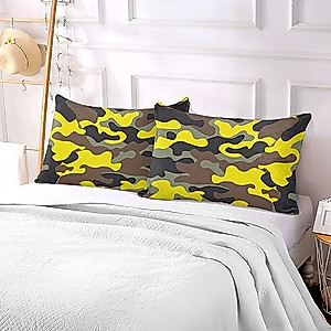 Yellow Camo Pillow Cases King Size Velvet Pillow Covers Super Soft Decorative Pillowcase with Zipper for Women Men Bedroom Sofa Couch