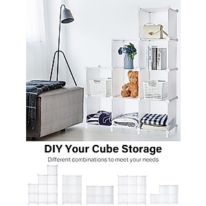 Kootek Cube Storage Organizer 9-Cube Modular Bookshelf DIY Plastic Clothes Shelves Closet Organizer Bins Square Storage Box with Hammer for Living Room Bedroom Office, White