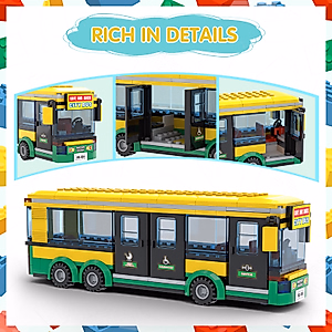City Town Bus Station Building Block Set - 386 Pieces, Educational Learning Creative STEM Bus Toy, Ideal Gift for Kids, Boys, and Girls Ages 6 and Up