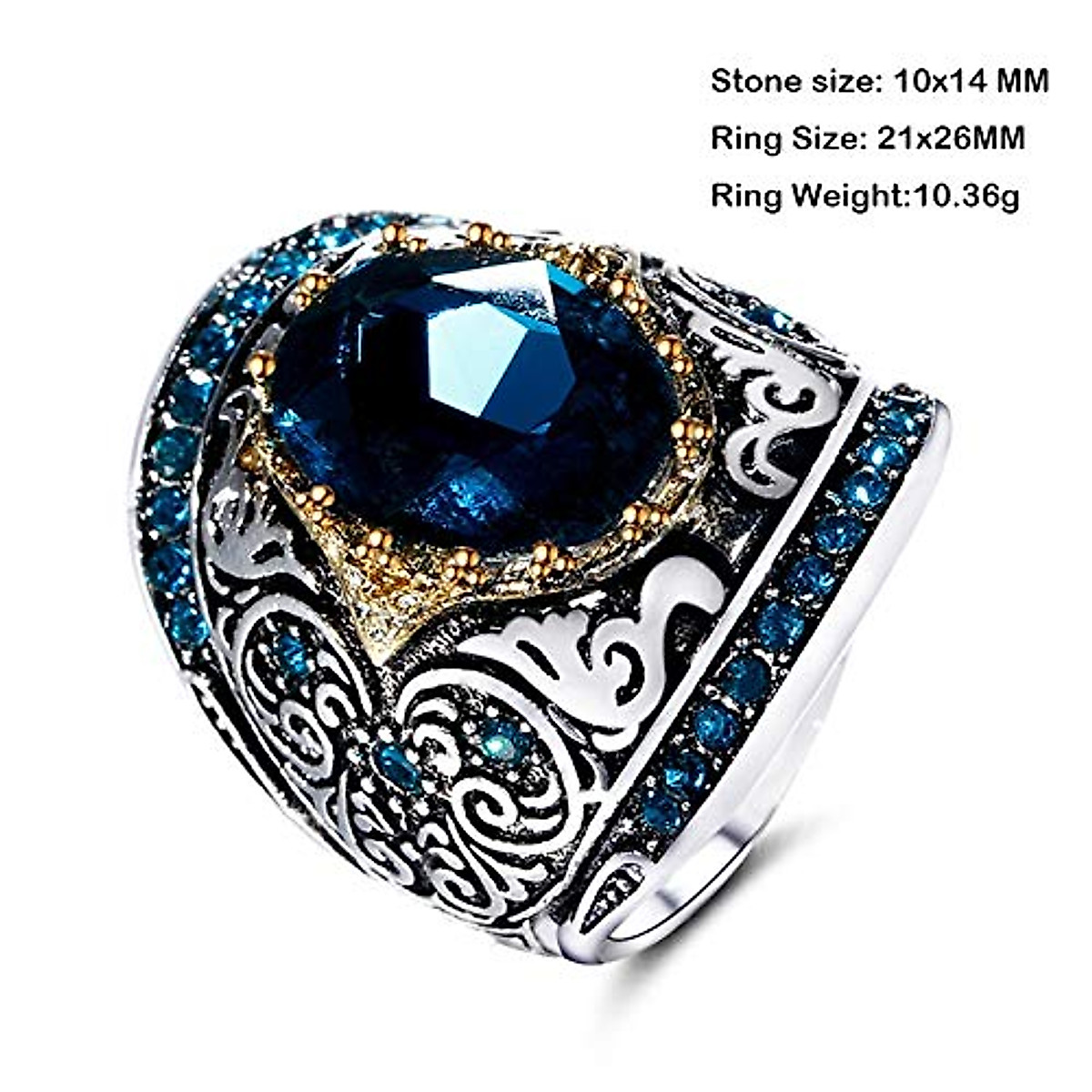 Vintage Peacock Blue Gemstone Ring Jewelry Gift for Women (6)