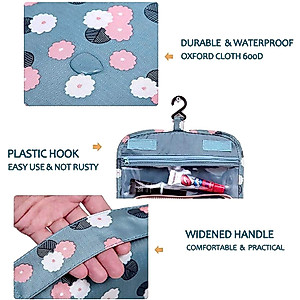 Trawila Travel Hanging Toiletry Bag Cosmetic Bag Makeup Organizers for Men & Women with Sturdy Hook (Blue flower)