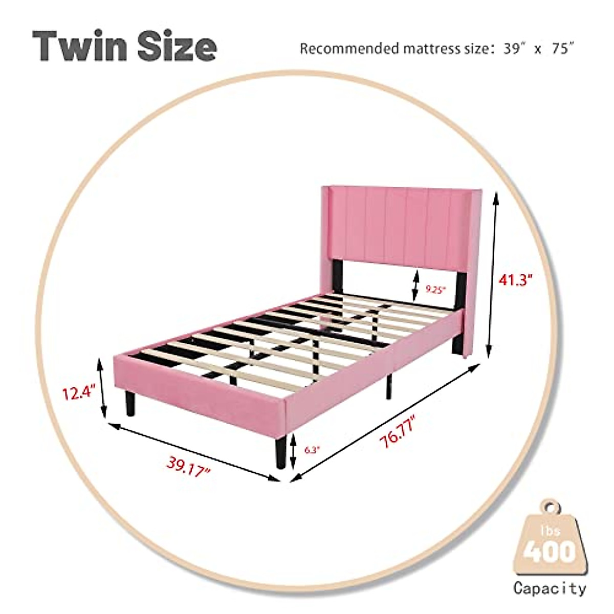 Zavoter Twin Upholstered Platform Bed Frame with Headboard, Mattress Foundation, Wood Slat Support, Quiet, no Box Spring Needed, Easy to Assemble Pink
