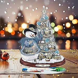 Orgone DIY 5D Snowman Diamond Painting Desk Ornaments Kits Special Shaped Rhinestones Wooden Diamond Art Desktop Ornament for Christmas Xmas Table Office Home Decoration Housewarming Birthday Gift