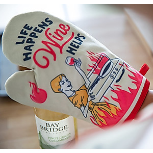 Life Happens Wine Helps Funny Cooking Drinking Wine Lover Kitchen Accessories Funny Graphic Kitchenwear Funny Wine Novelty Cookware Multi Oven Mitt
