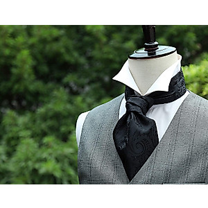 HISDERN Cravat Ties for Men with Pocket Square Casual Paisley Ascot Self Tie Scarf Handkerchief Set for Business Prom