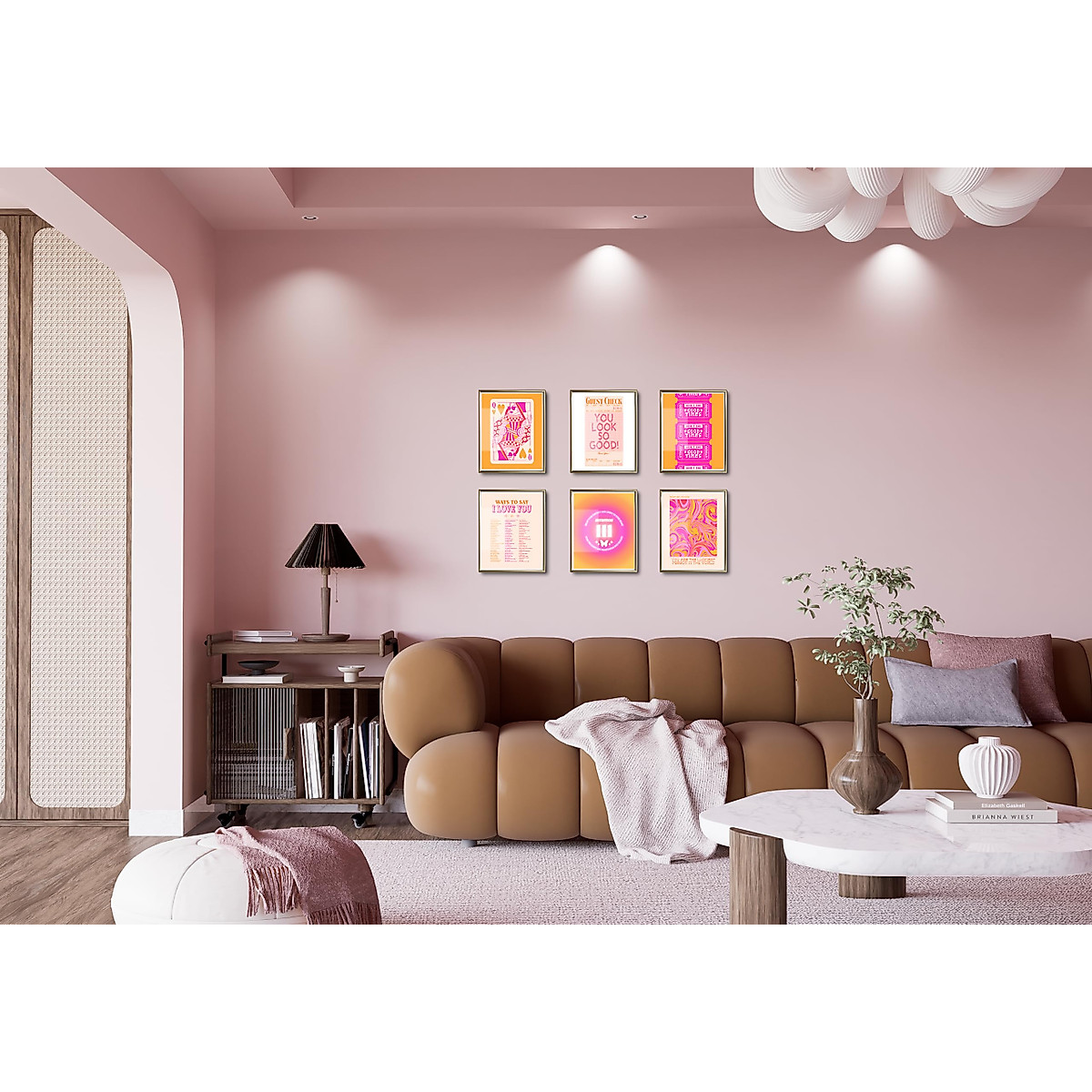 TwoDays Trendy Retro Wall Art, Pink Preppy Room Decor Aesthetic, Cute Teen Girls Apartment Lucky Queen Poster, Funky Affirmation Pictures, Angel Number Prints (8" x 10", Set of 6, UNFRAMED)