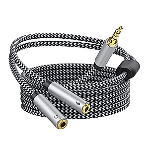 MORELECS Long Headset Splitter Cable 5 ft, 3.5mm Male to 2 Dual 3.5mm Female Headphone Mic Headset Adapter for Gaming Headset to PC, Headphone Splitter with Separate Microphone and Headphone Jack