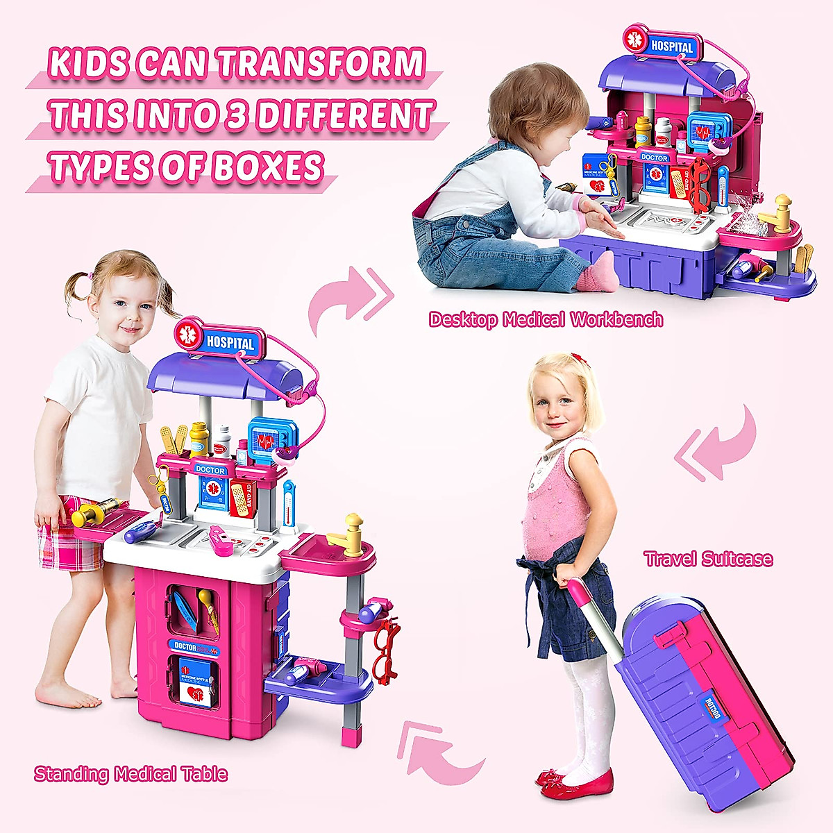 Toy Doctor Kit for Girls: Pretend Play Kids Doctor Set with Electronic Stethoscope Dress Up Doctor Costume Carrying Storage Case - Role Play Toys Medical Kit for Toddler Boys Girls