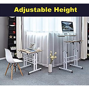 AIZ Mobile Standing Desk, Adjustable Computer Desk Rolling Laptop Cart on Wheels Home Office Computer Workstation, Portable Laptop Stand for Small Spaces Tall Table for Standing or Sitting, Oak