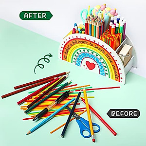 Funrous Wooden Rainbow Pencil Holder Pen Holder Teacher Appreciation Gifts from Students Pencil Organizer Brushes Makeup Brush Crayon School Teacher Supplies for Kids Girls