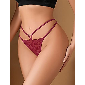 Banamic G String Thongs for Women Underwear Floral Lace Thongs Mid Waist Panties Briefs