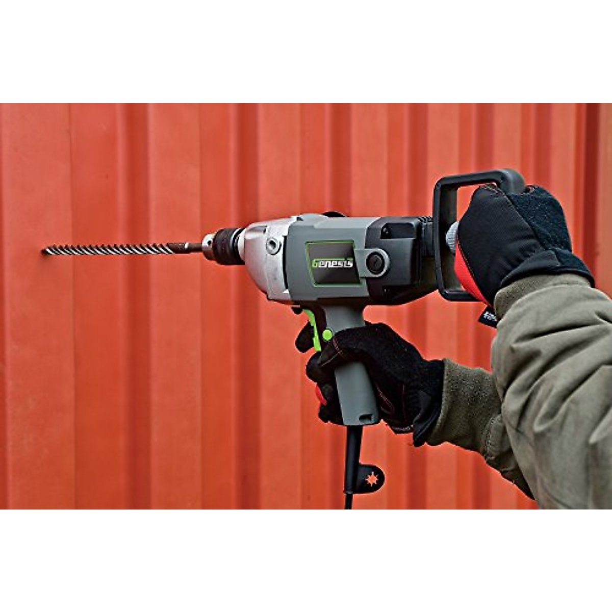 Genesis GSHD1290 1/2" 9.0 Amp Variable Speed Spade Handle Electric Mud Mixer Drill with Lock-On Button, Three-Position Auxiliary Handle, Two-Position Spade Handle, Chuck Key, and 2 Year Warranty
