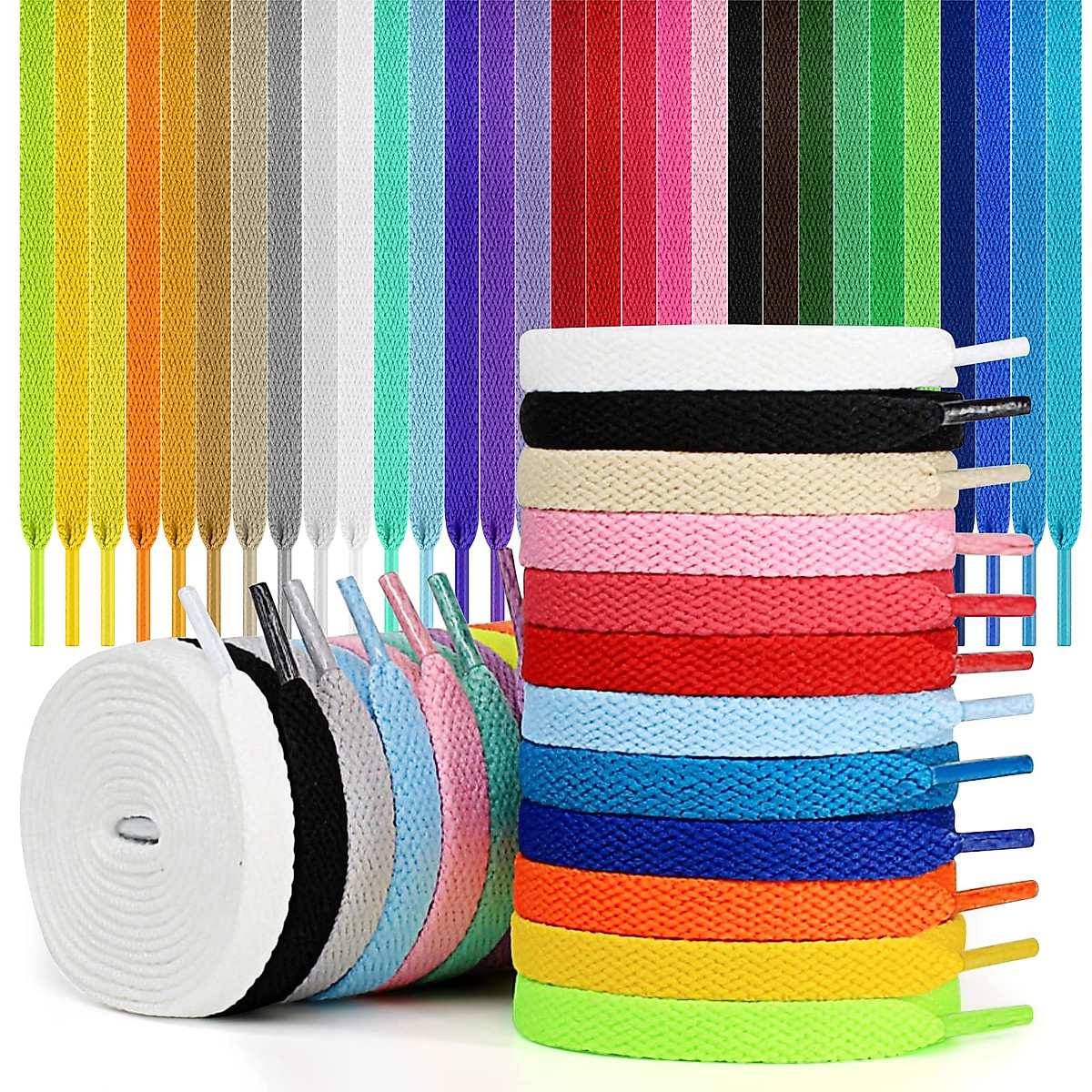 ISUSSER 30 Pairs Flat Colored Shoe Laces, 31" 40" 47" 54" Athletic Shoelaces 30 Colors Shoe Strings for Sneakers Boots Skate Shoes Sport Shoes