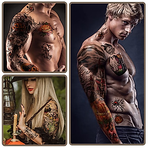 Yazhiji 44 Sheets Halloween Full Arm Temporary Tattoos Pumpkin Witch Sugar Skull Tattoo for Women Men Boys and Girls Zombie Make up Kit, Scar Waterproof Tattoos for Parties