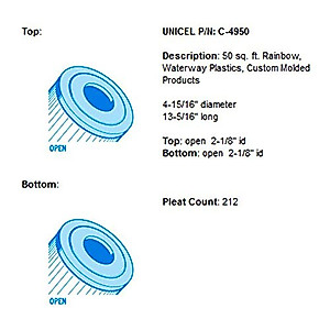Unicel C-4950 Heavy Duty Hot and Tub Spa 50 Square Foot Media Replacement Filter Cartridge for C-4326 and C-4625, 212 Pleat Count