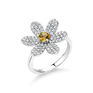 Gem Stone King 925 Sterling Silver 4MM Round Gemstone Birthstone Flower Ring For Women By Keren Hanan | Available in Size 5,6,7,8,9