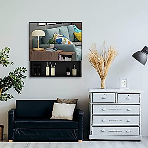 YEPOTUE Black Mirrored Medicine Cabinet 23.6" x19.6 Bathroom Wall Mounted Space Aluminum Storage, Water, and Rust Resistant, Surface Mount…