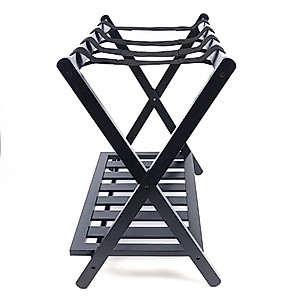 BILPIKOGoo Folding Luggage Rack Wooden Suitcase Luggage Stand for Home Bedroom Hotel with Shelf, Travel Suitcase Holder Shoes Storage Stand