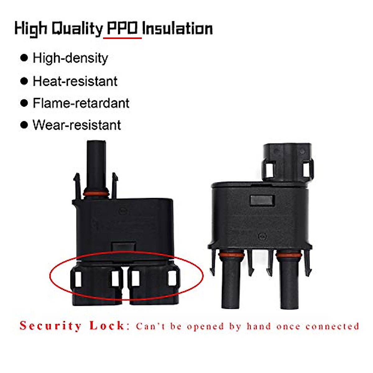 Witproton PV Solar Connector Branch Y T IP68 Waterproof 1000V 1500V Solid Copper Terminal 2 Male 1 Female and 2 Female 1 Male (2to1 Branch Connector)