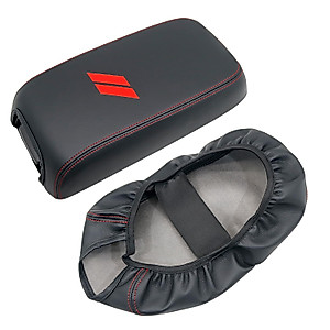 REMOCH for Dodge Charger Accessories 2011-2021 2022 2023 Center Console Cover for Chrysler 300 2015-2022 Leather Armrest Cover Seat Console Box Lid Protector Interior (Red Stitches, Leather)