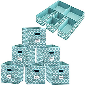 Cube Storage Bins 11x11 inches and Clothes Drawer Organizer(Blue)