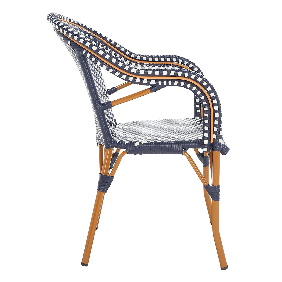 SAFAVIEH Outdoor Collection California Navy/White 18-inch Bistro Arm Chair Set of 2 (Fully Assembled)