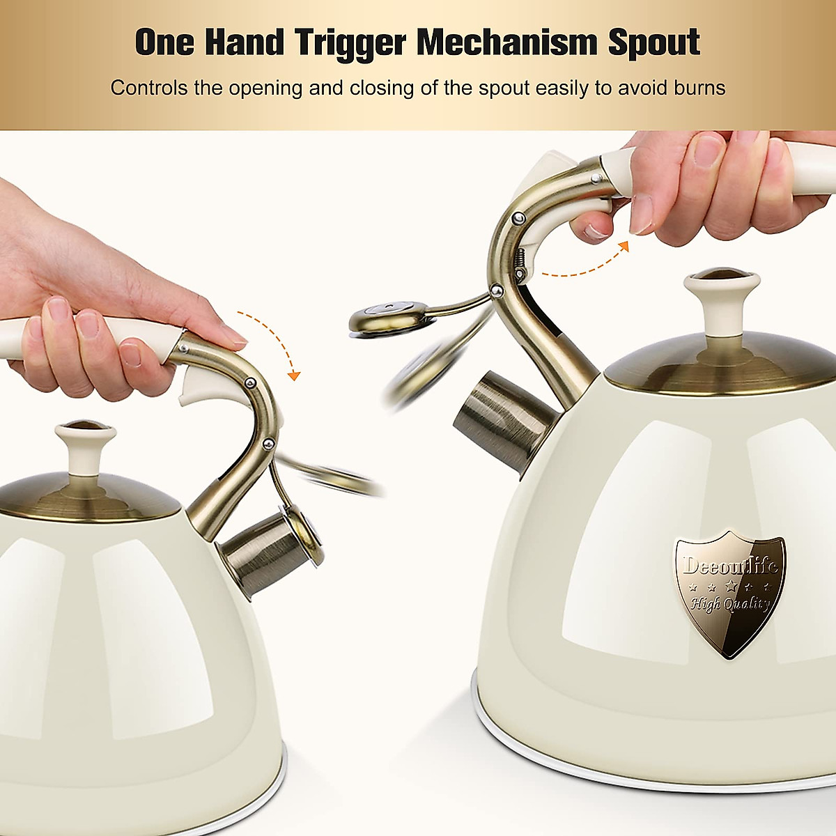 Tea Kettle Stove Top 3.17Quart Modern Whistling Tea Kettle-Surgical 5 Layer Stainless Steel Teakettle Teapot with Cool Touch Ergonomic Handle Teapot - Pot For Stove Top (copper handle)