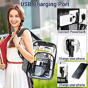 Clear Backpack, XXL Large Heavy Duty PVC Transparenet Backpacks with USB Charging Port,School Clear Bookbag Stadium Approved See Through Clear Backpacks for Women Men Kids Travel Work Security College