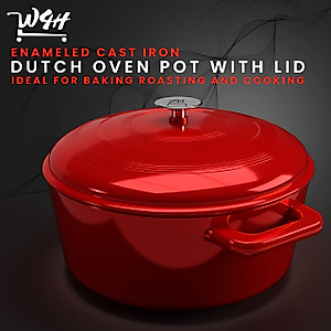 W4H 6-Quart Enamel Dutch Oven - Non-Stick Cast Iron Pot with Lid for Braising, Stewing, Boiling, Bread Baking - Heat Safe up to 500°F - Multiple Colors Available