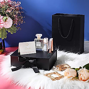 Zonon Luxury Gift Box with Lids Changeable Ribbon, Paper Bags, a Greeting Card and Tissue Paper Luxury Packaging Box Set for Weddings, Graduations, Birthdays, Anniversaries (Black, 9 x 7 x 3 Inch)