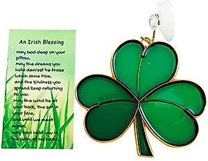 Irish Suncatcher Set with Blessing from Ireland Prayer Card and Shamrock Sun Catcher