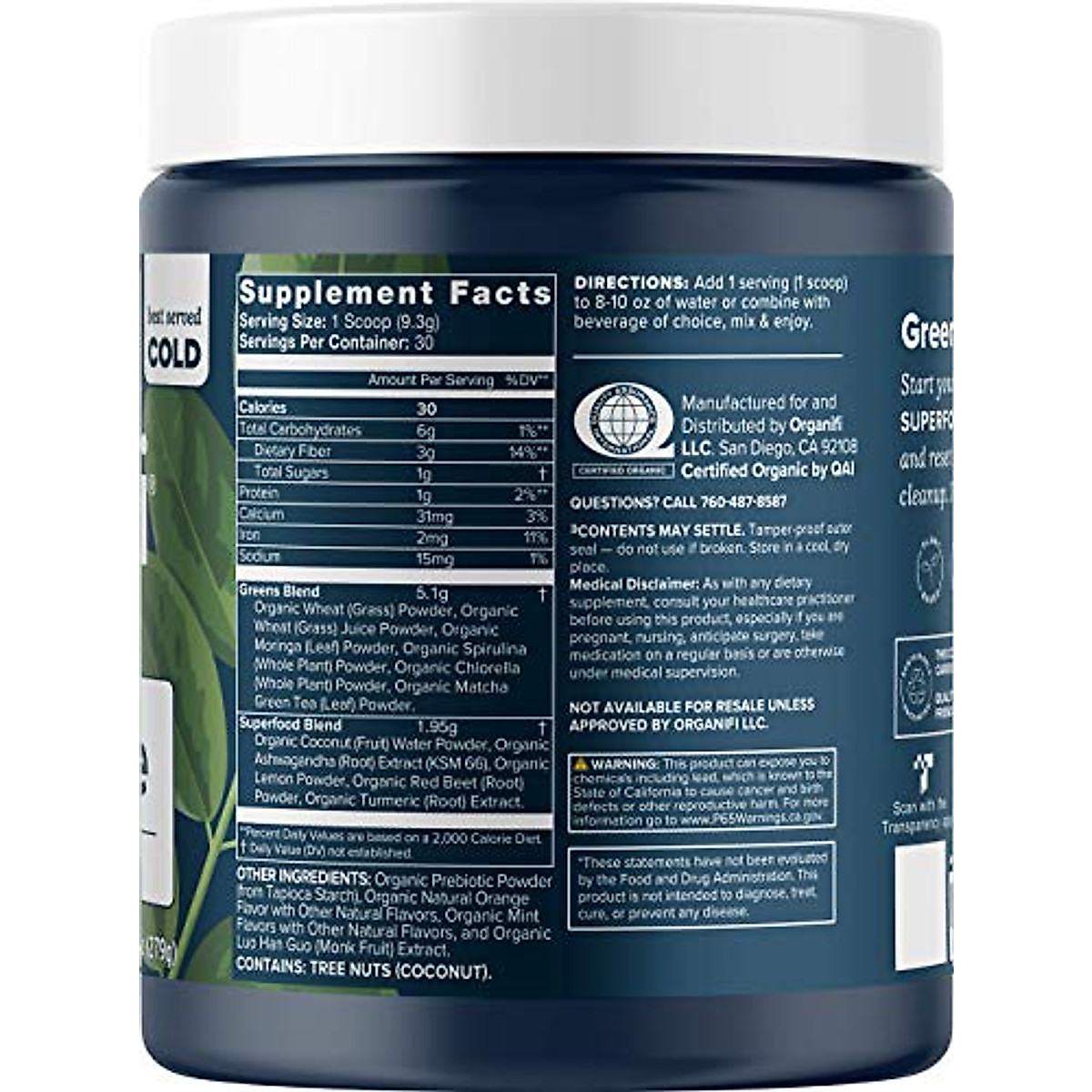 Organifi Green Juice - Organic Superfood Powder - 30-Day Supply - Organic Vegan Greens - Helps Decrease Cortisol - Provides Better Response to Stress - Supports Weight Control - Total Body Wellness